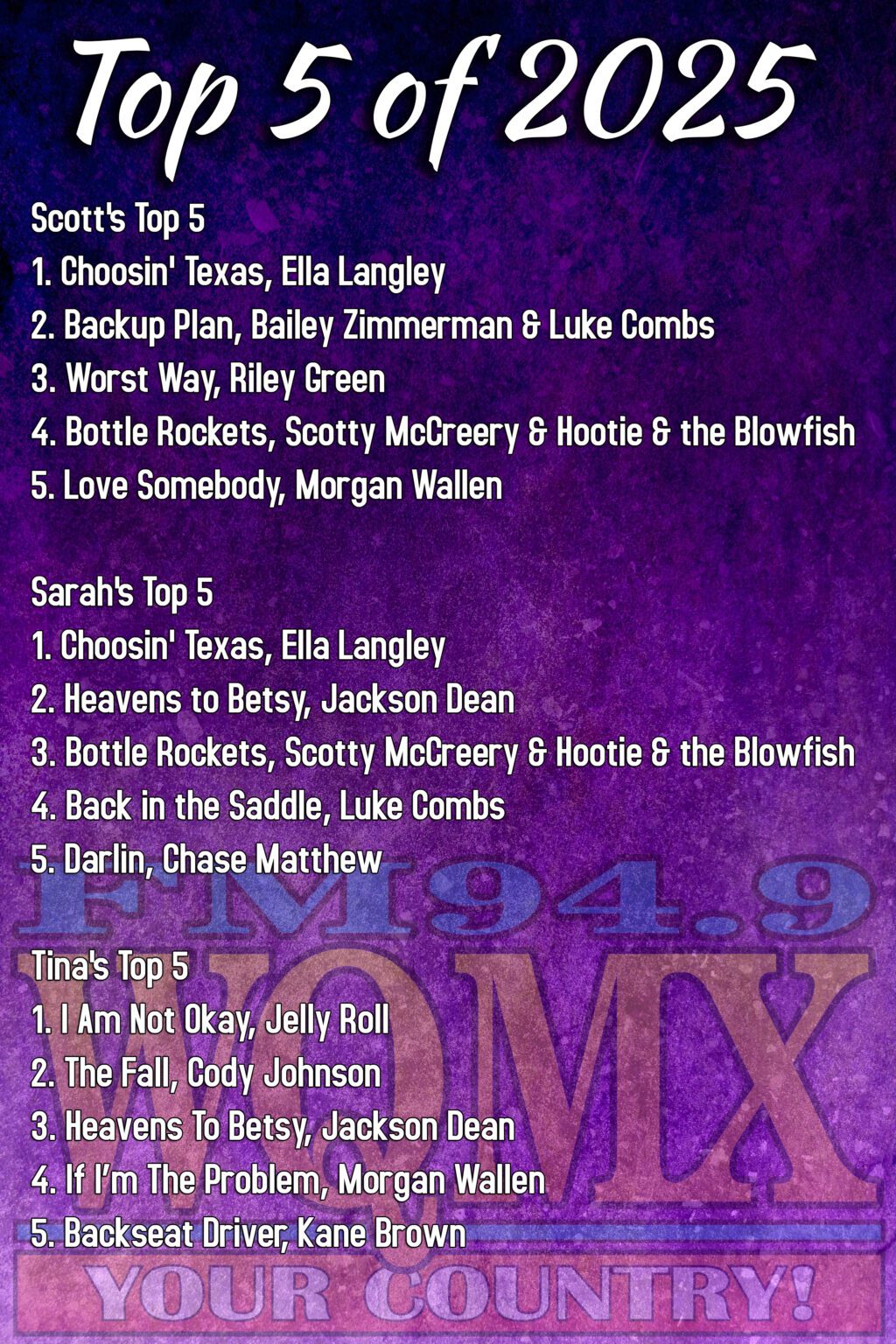 Top 5 Songs of 2025 – 94.9 WQMX